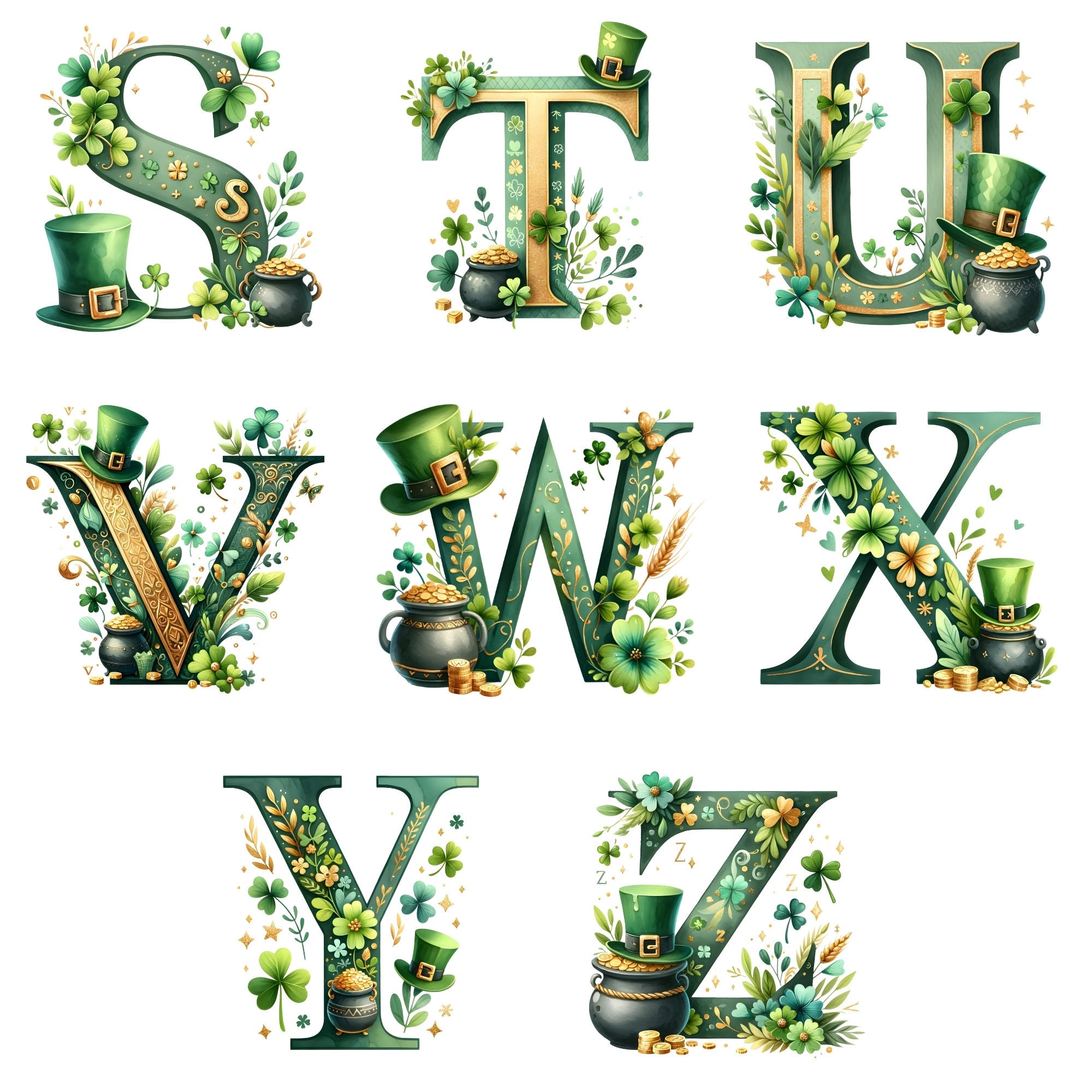 Alphabet A to Z in St. Patrick's Day Theme, Watercolor Clipart, Cute ...