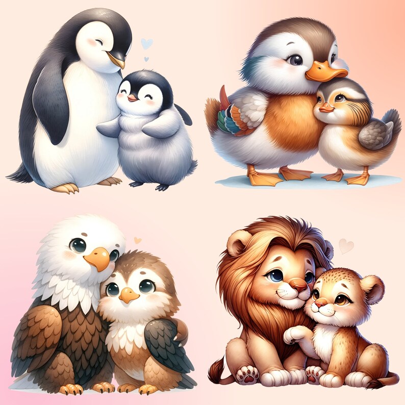 Cute Animals in Love, Watercolor Clipart, Cute Watercolor for ...