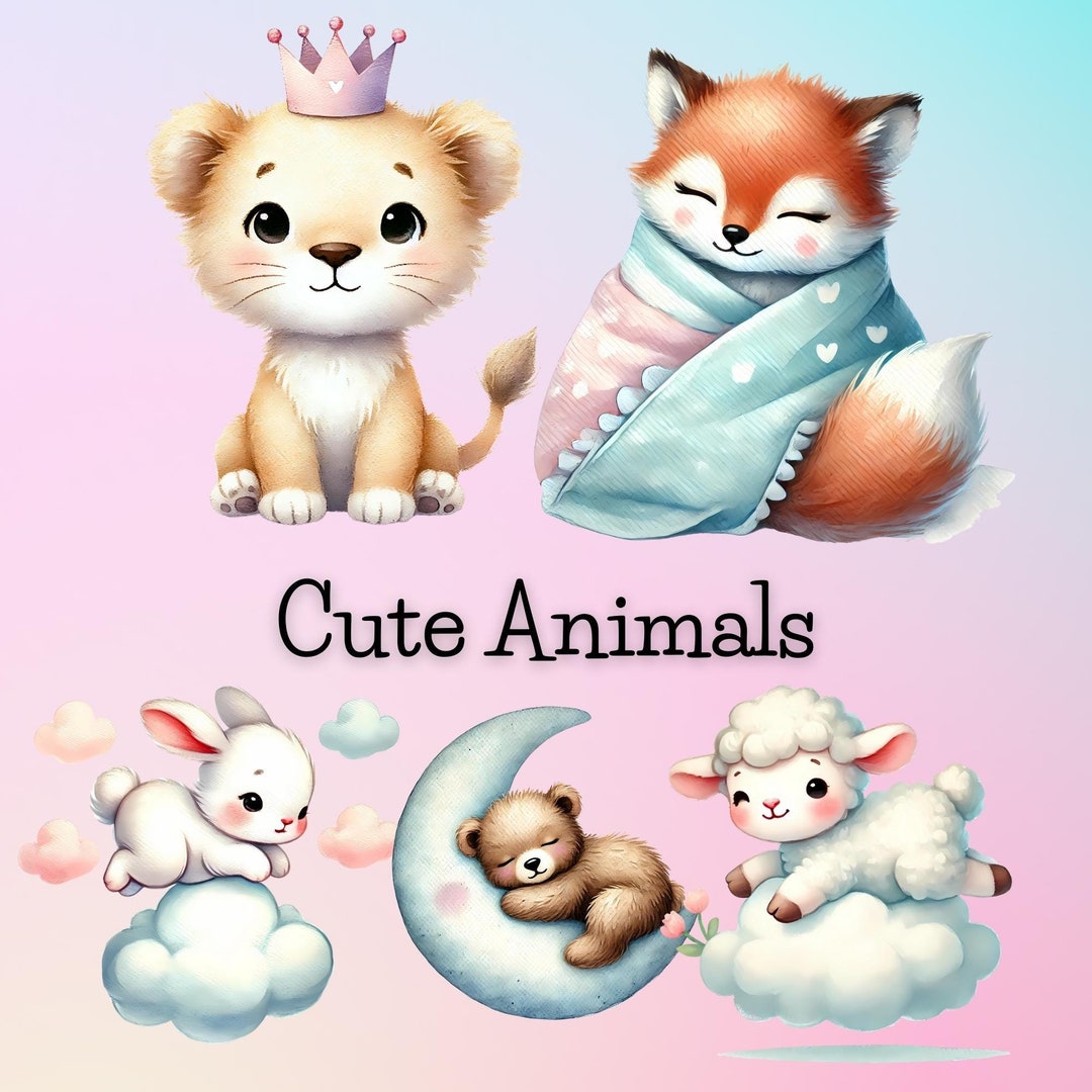 20 PNG , 300 DPI, Cute Animals, Watercolor Clipart, Commercial Use - Etsy
