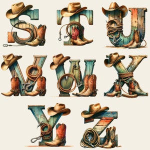 Alphabet A to Z in Cowboy Theme, Watercolor Clipart, Commercial Use - Etsy