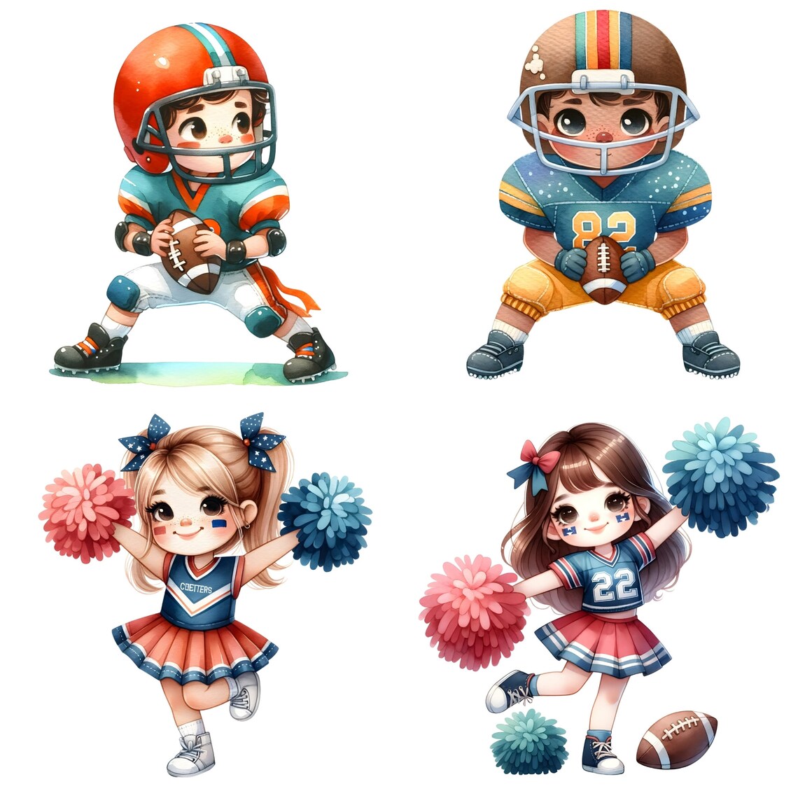 American Football Clipart Theme, Watercolor Clipart, Cute Watercolor ...