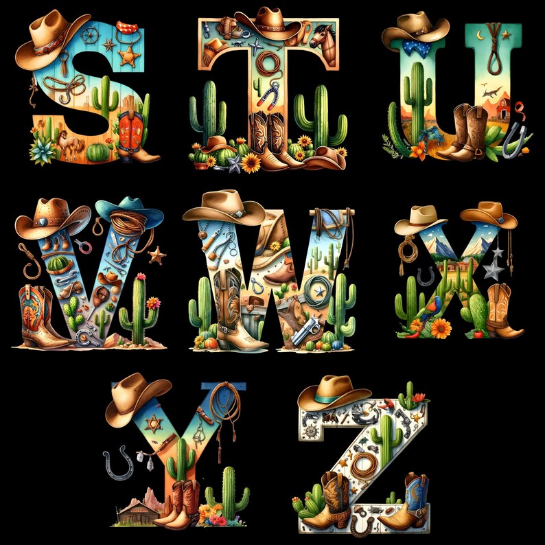 Alphabet A to Z in Cowboy Theme, Watercolor Clipart, Commercial Use - Etsy