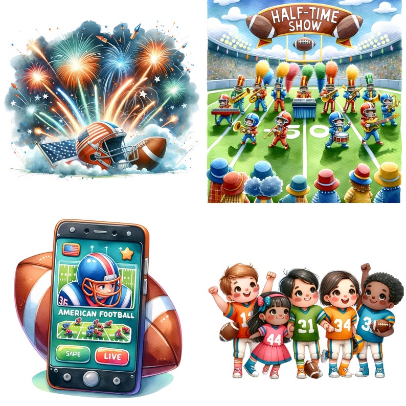 American Football Clipart Theme, Watercolor Clipart, Cute Watercolor ...