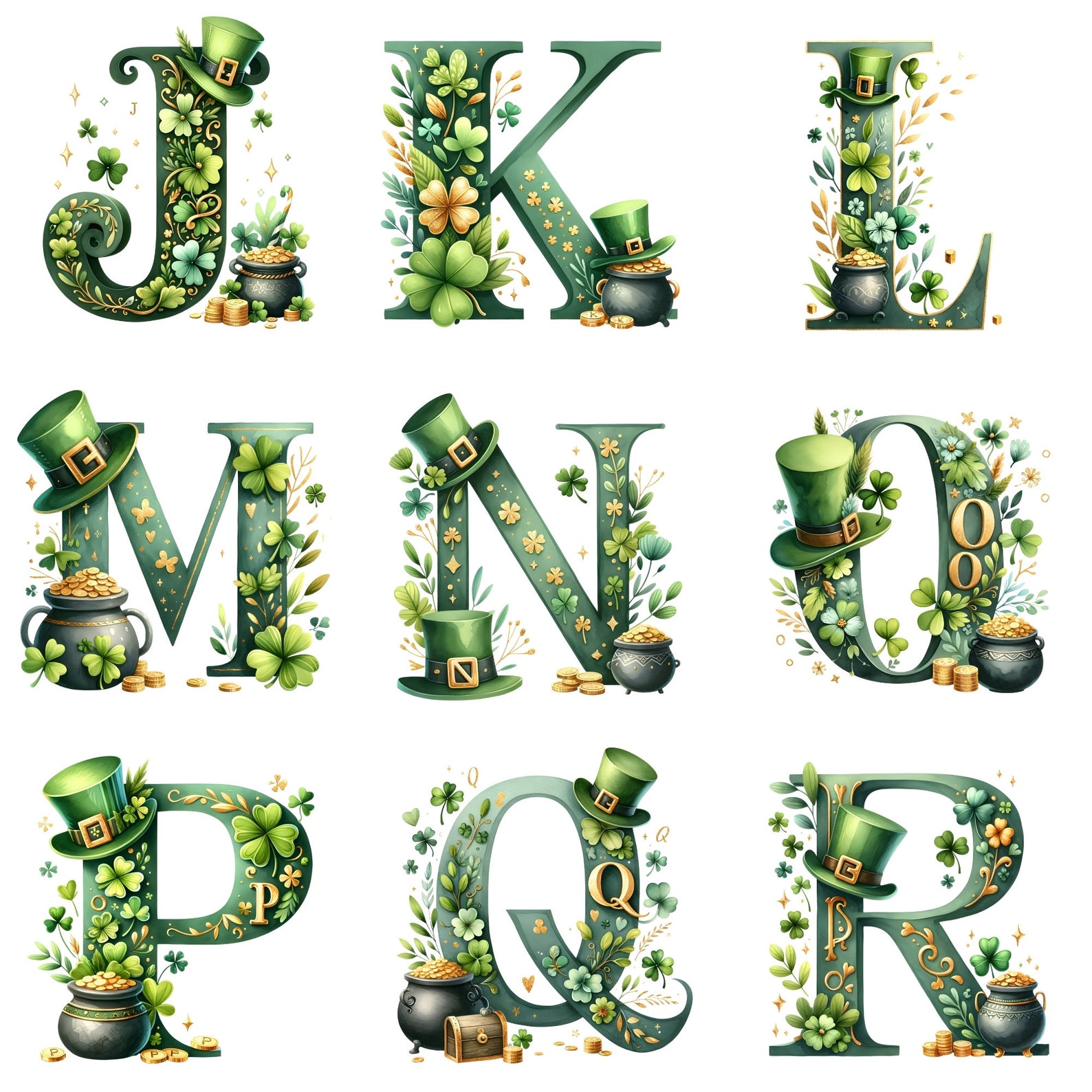 Alphabet A to Z in St. Patrick's Day Theme, Watercolor Clipart, Cute ...