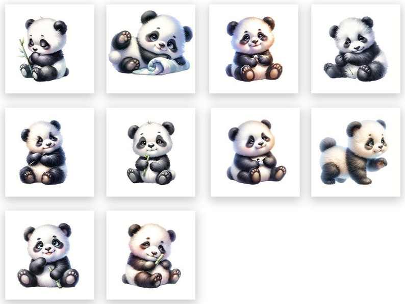 Adorable Baby Panda Collection - 10 PNG Digital Files, Instant Download ...