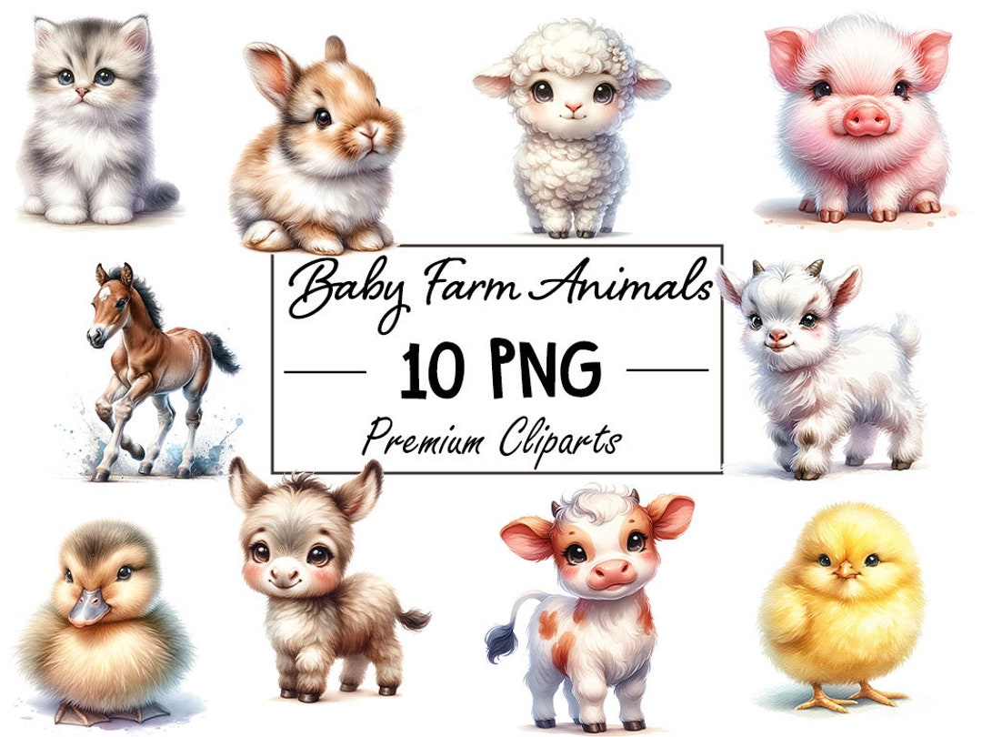 Charming Baby Farm Animals Clipart - 10 PNG Files, Instant Download for ...