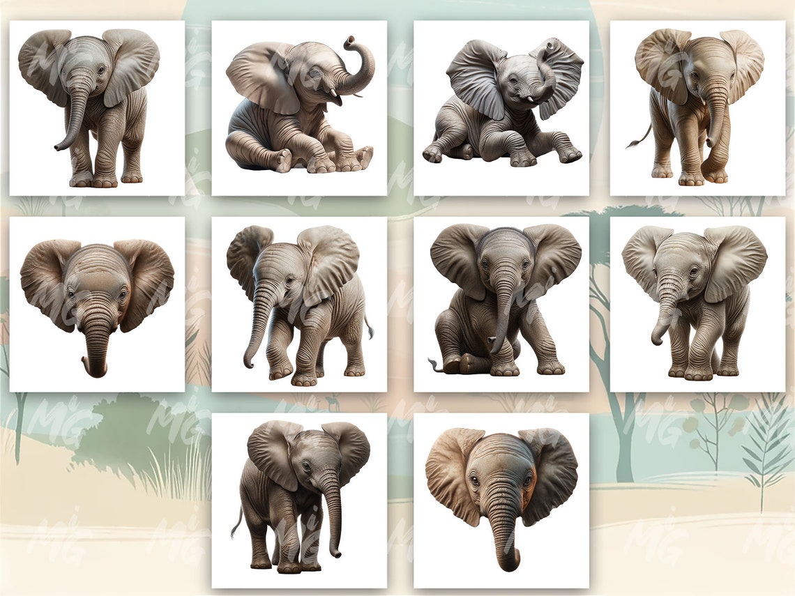 Baby Elephant Clipart Collection 10 PNG Files Instant Download for ...