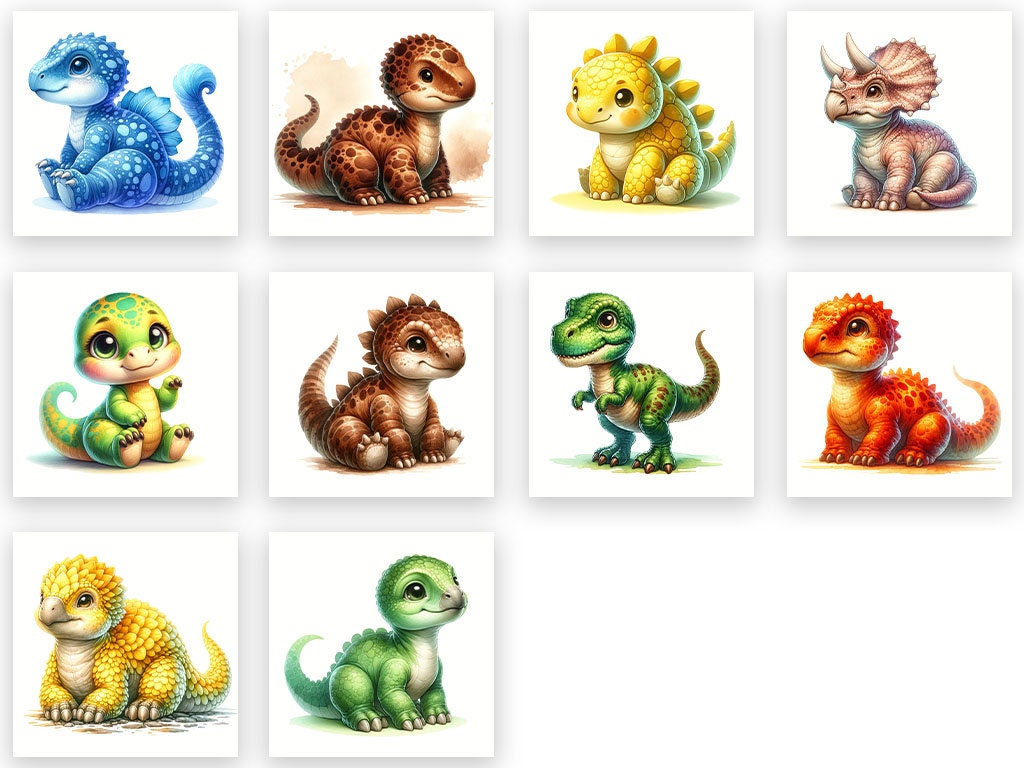 Adorable Baby Dino PNG Collection - Set of 10 Cute Dinosaur Images for ...