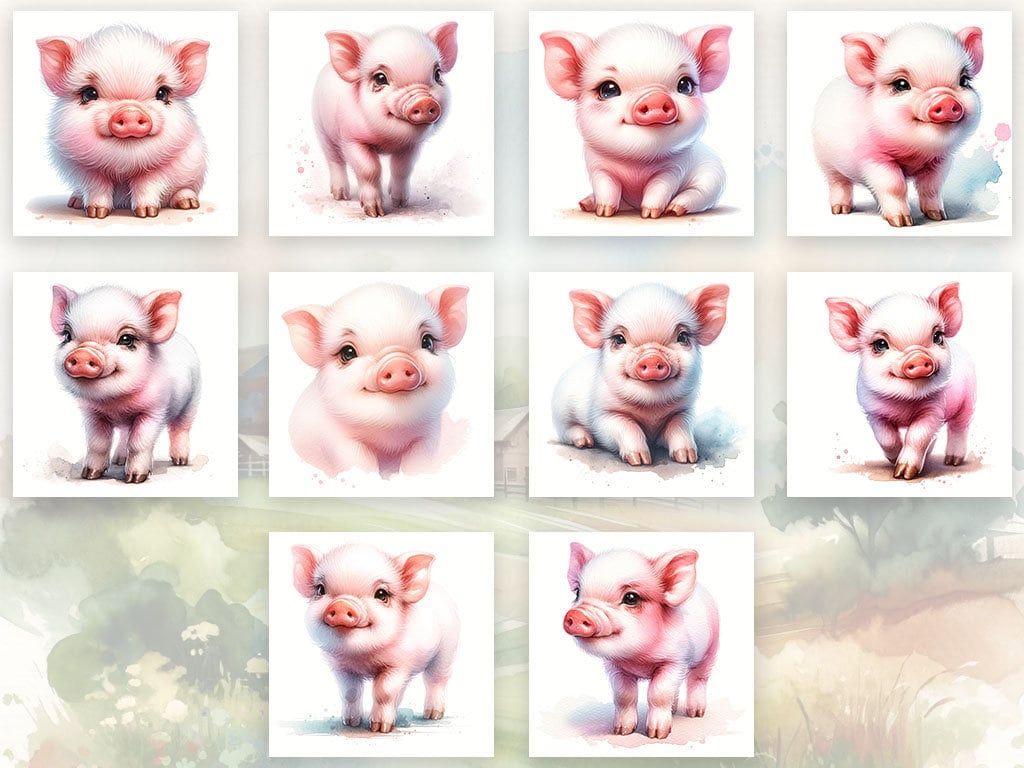 Charming Baby Pig Digital PNG Collection - Set of 10 Adorable Piglet ...