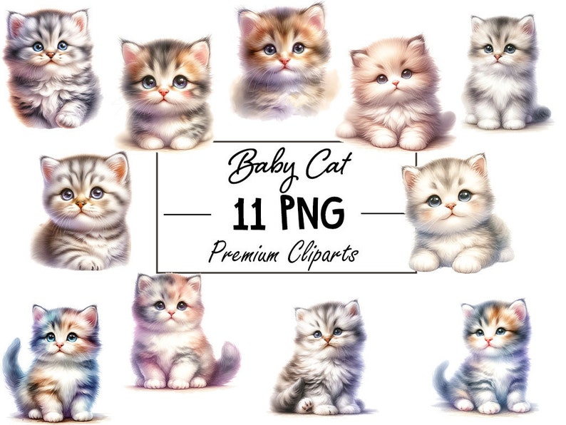 Adorable Baby Cat Clipart Collection - 11 PNG Files, Instant Download ...