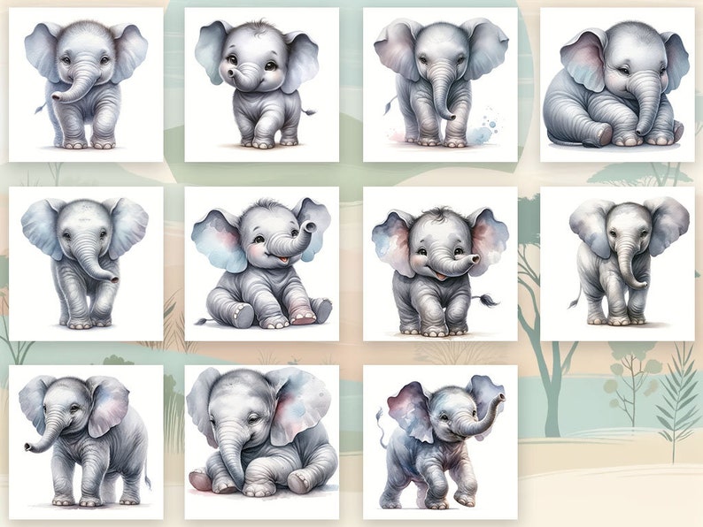 Baby Elephant Clipart Collection - 11 PNG Files - Instant Download for ...