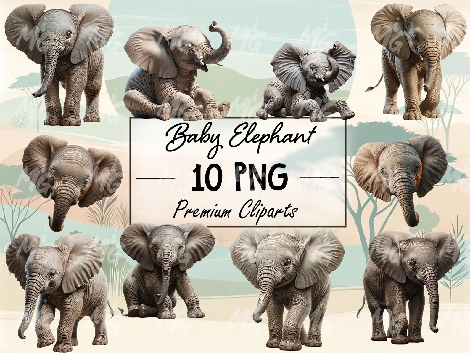 Baby Elephant Clipart Collection - 10 PNG Files - Instant Download for ...