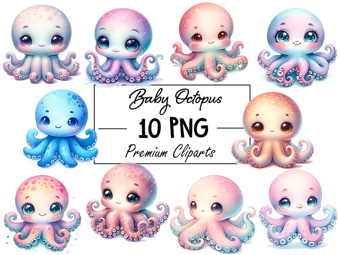 Baby Octopus Digital Clipart - 10 PNG Files for Instant Download ...