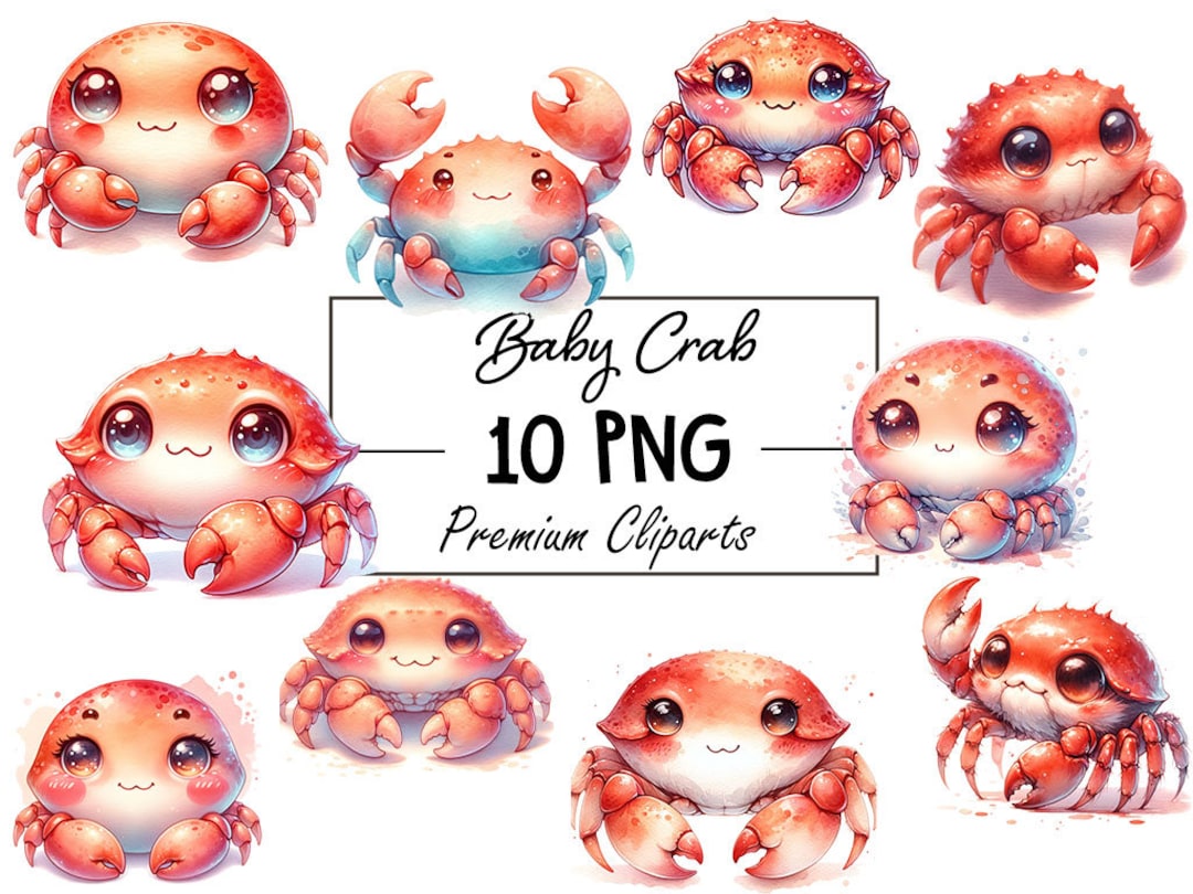 Adorable Baby Crab Collection - 10 PNG Digital Files, Instant Download ...