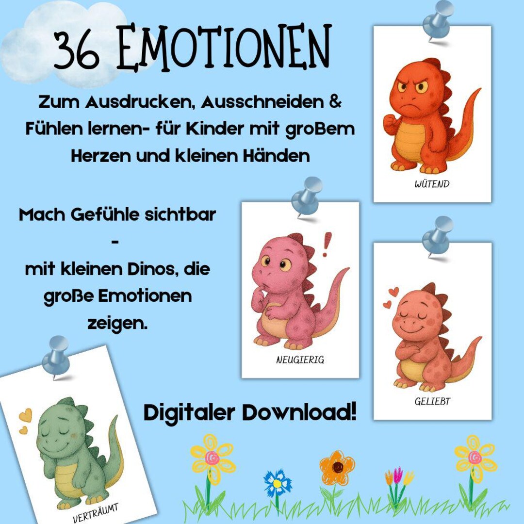 36 Dinosaur Emotion Cards for Kids – Digital Download | A6 & A7 PDF ...