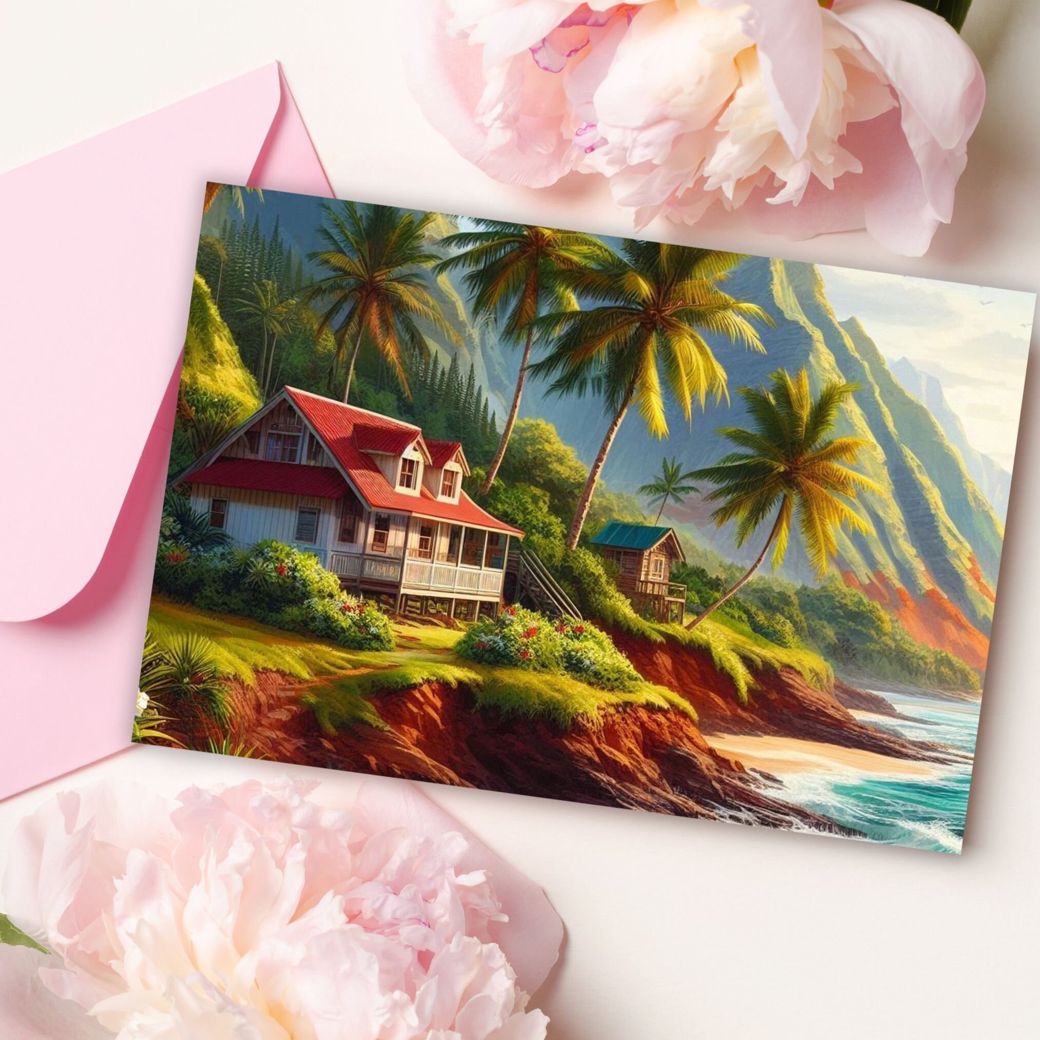 Under Palm Trees, Postcard, Palm Trees, Card, Landscape, Colorful Card ...
