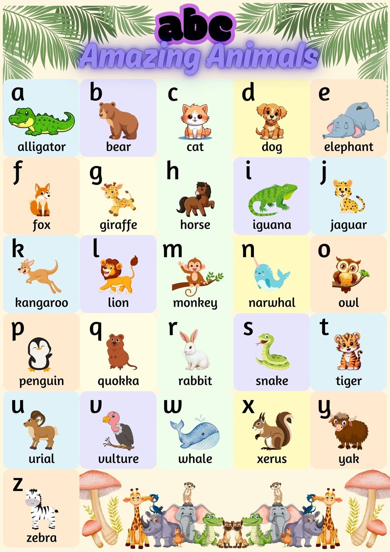 Animal Alphabet Poster: ABC Printable Wall Art for Kids - Etsy