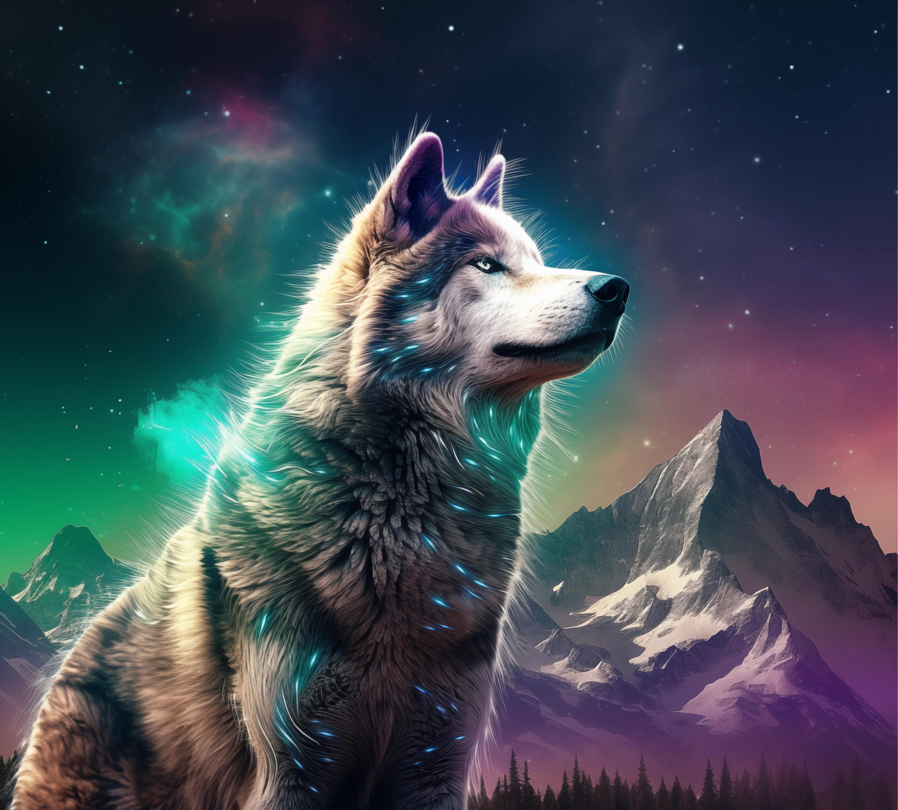 Wolf, Northern Lights, Png 20 Oz Skinny Straight Tumbler Wrap for ...