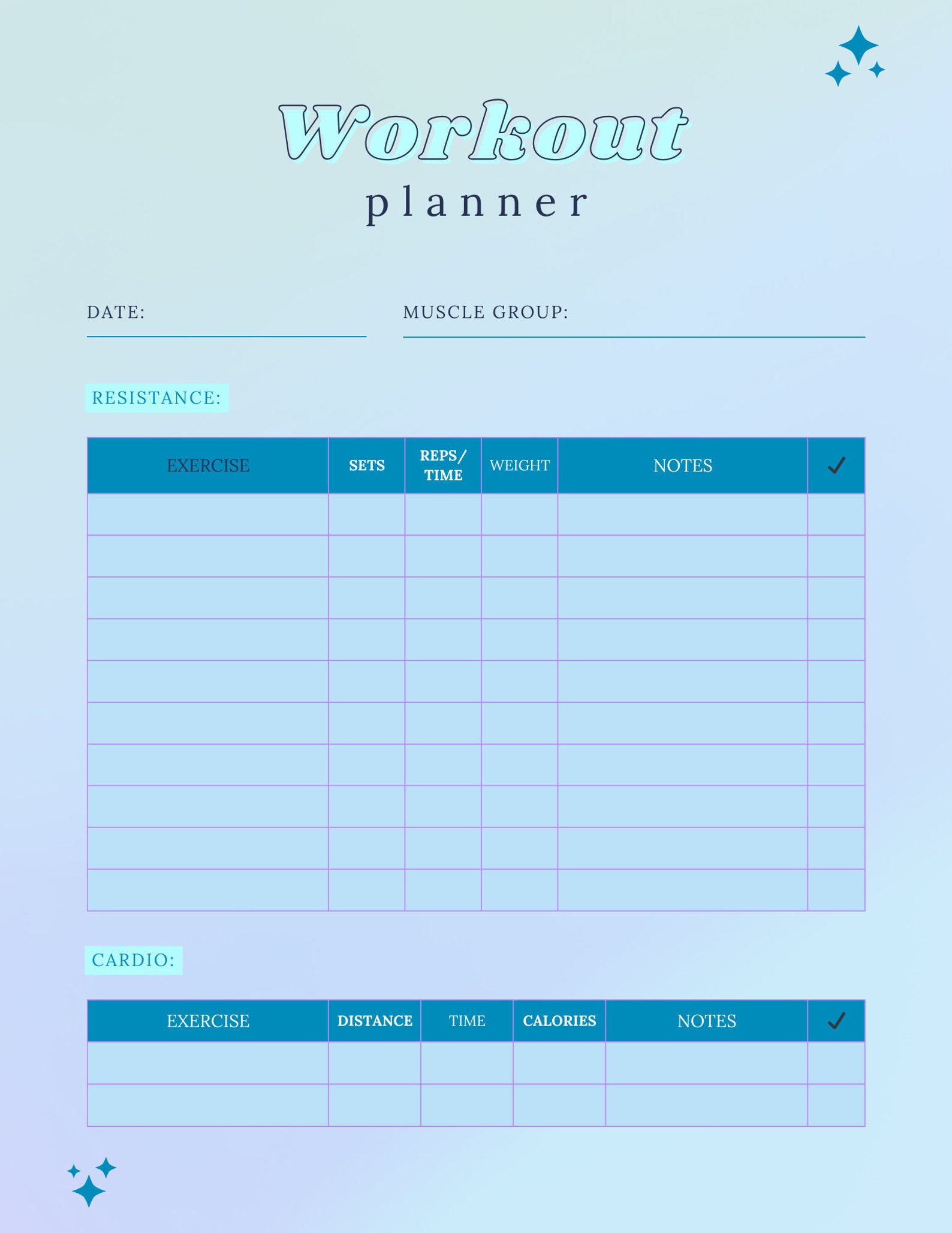 Daily Workout and Fitness Planner: Fully Customizable Digital Download ...