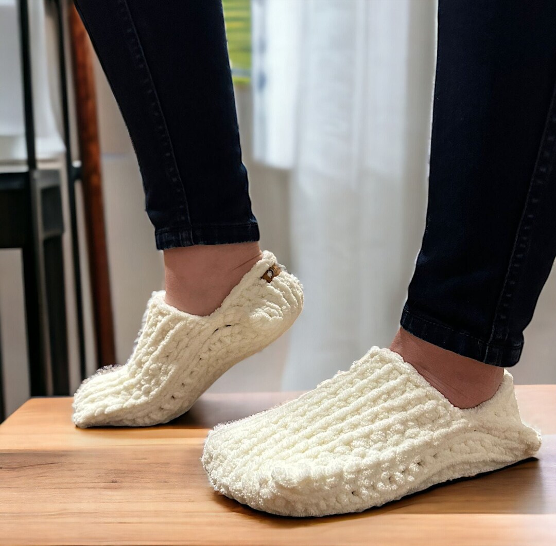 White Bernat Yarn Slipper Home Slippers Handmade Coziest Barefoot ...