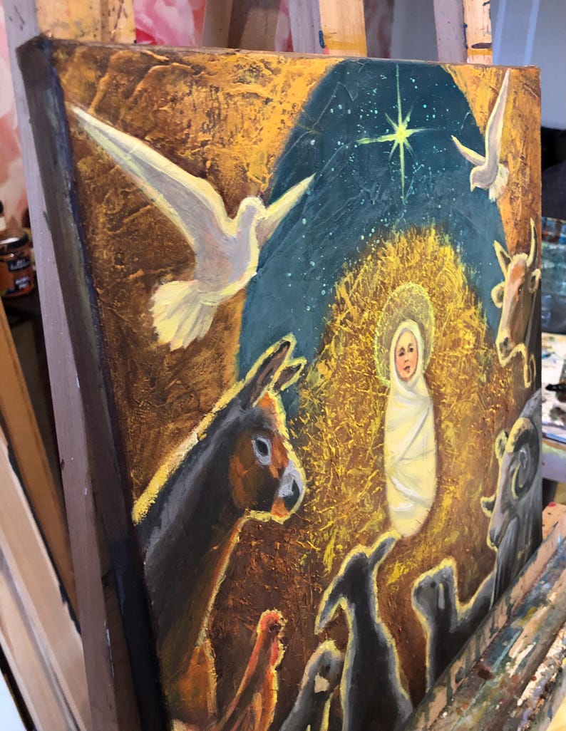 Spiritual Canvas, Nativity of Jesus, Christmas Star, Inspirational Home ...