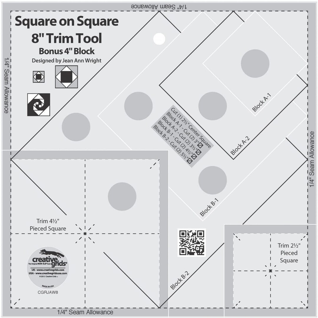 Creative Grids Square on Square 8" Trim Tool Quilting Ruler Template ...