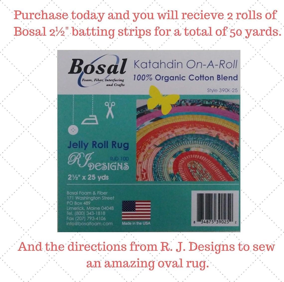 Jelly Roll Rug Kit Bundle, Including Pattern and Two (2) Rolls of Bosal ...