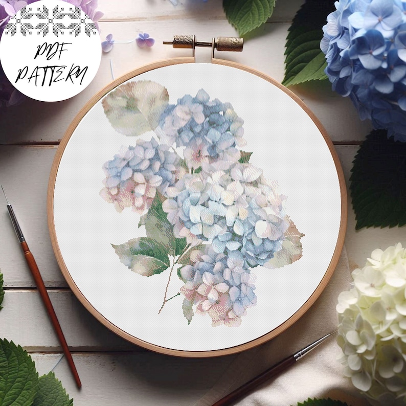 Hydrangea Bouquet Cross Stitch Pattern PDF – Floral Embroidery Design ...