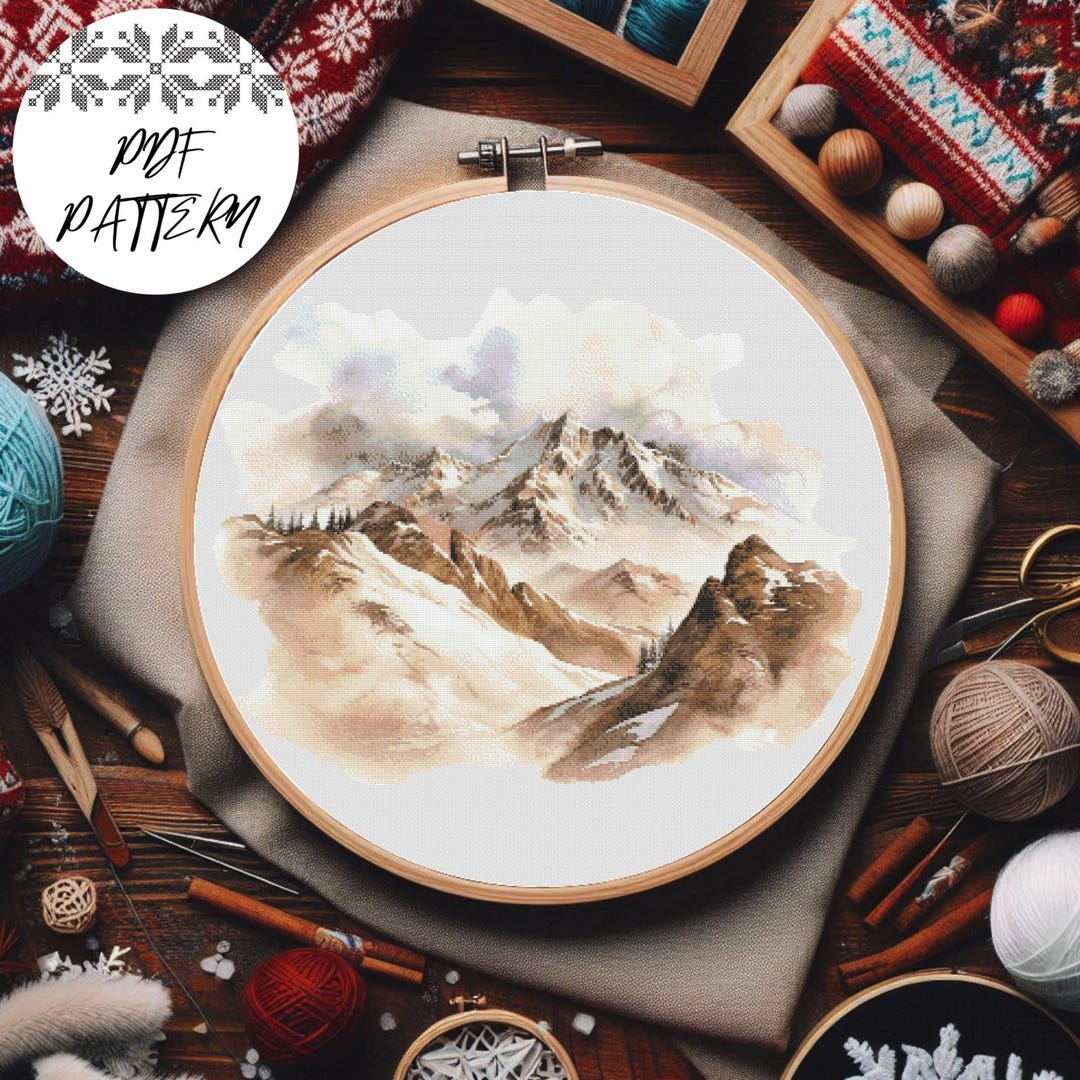 Winter Mountain View - Cross Stitch Pattern, PDF Pattern, Embroidery ...