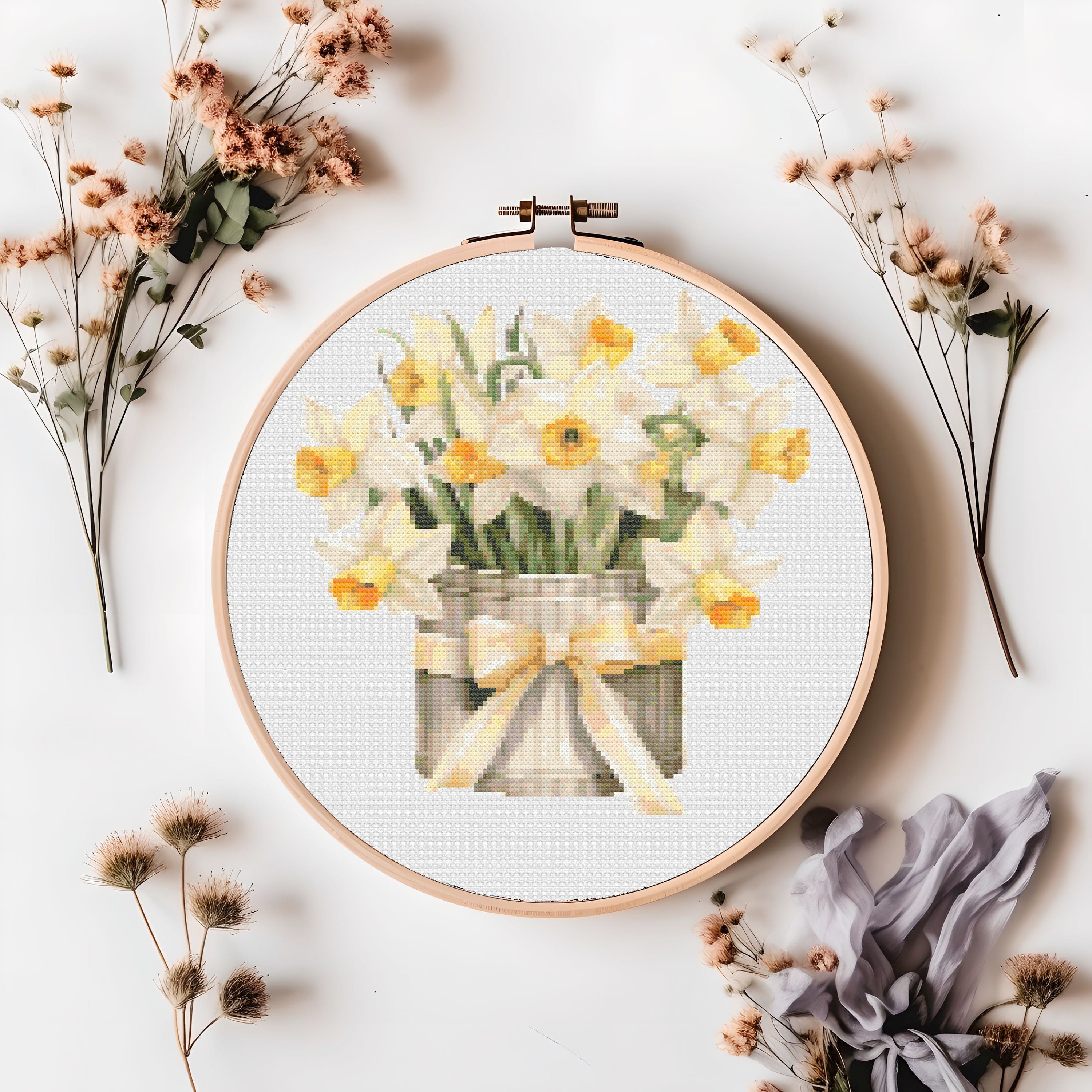 Daffodils Bouquet Cross Stitch Pattern, PDF Pattern, Flower Embroidery ...