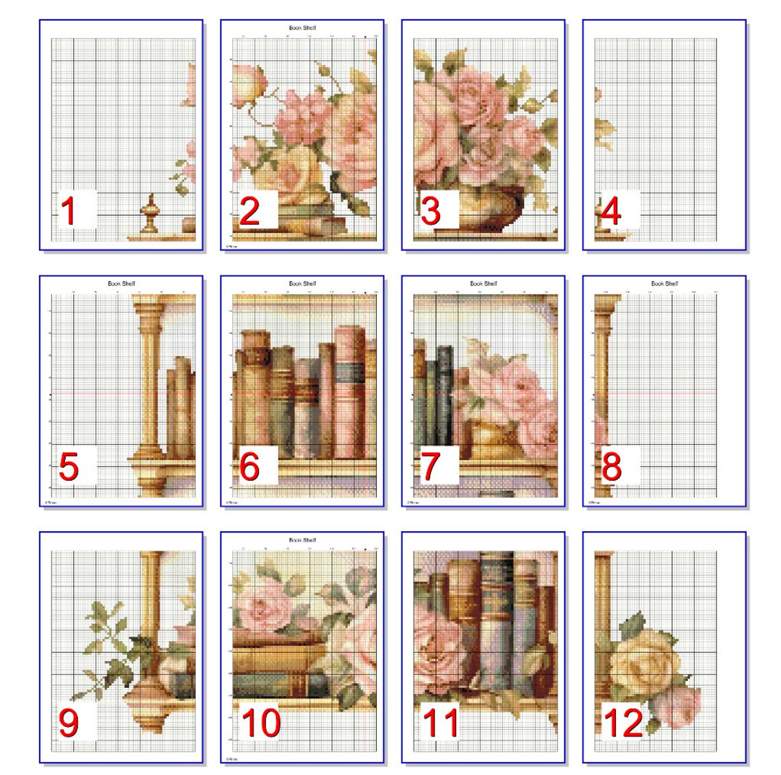 Book Shelf Cross Stitch Pattern, PDF Pattern, Embroidery, DIY, Books ...