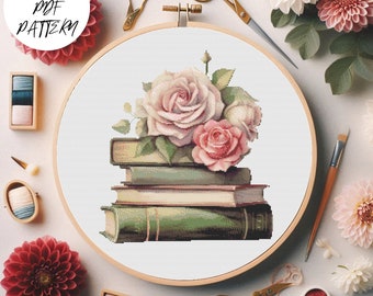 Book Shelf Cross Stitch Pattern, PDF Pattern, Embroidery, DIY, Books ...