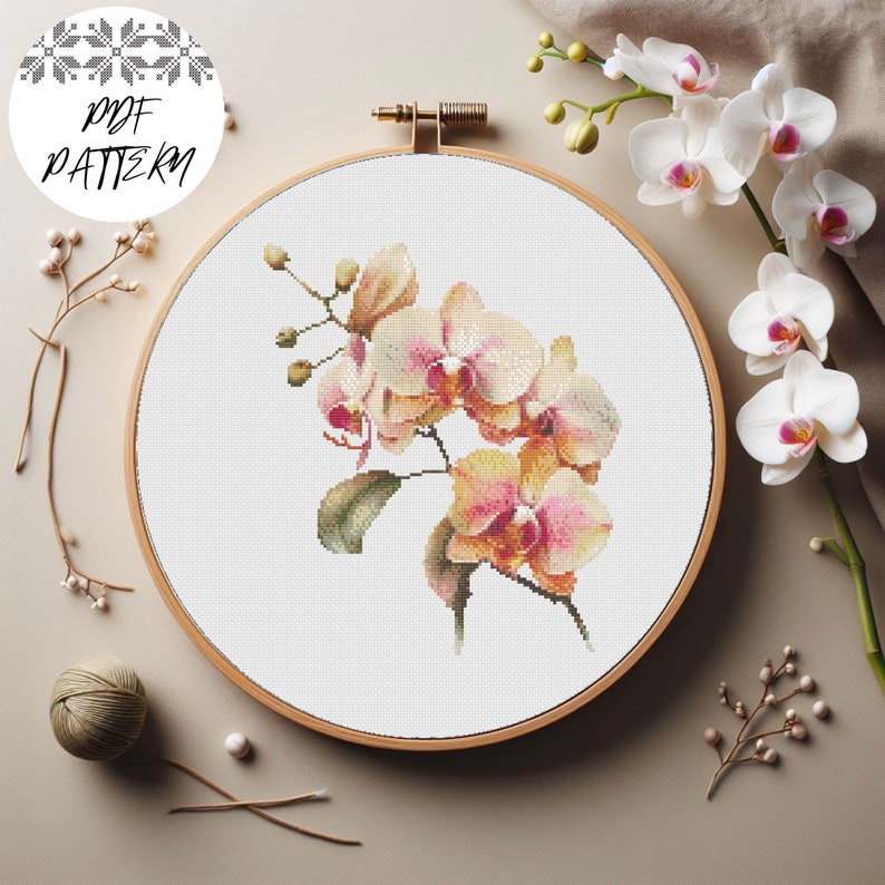 Orchid Bouquet Cross Stitch Pattern, PDF Pattern, Flower Embroidery ...