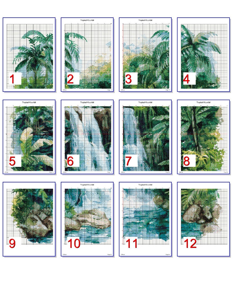 Tropical Waterfall Cross Stitch Pattern: Beach Palm DIY Embroidery (PDF ...