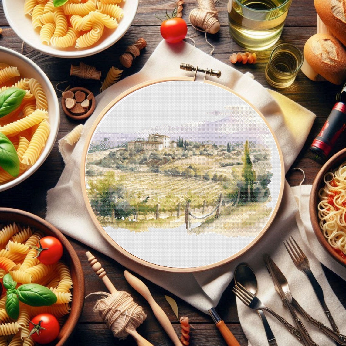 Italian Landscape Cross Stitch Pattern – Tuscany DIY Embroidery (PDF ...