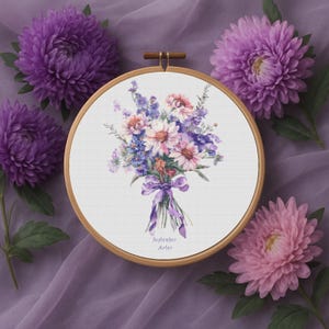 September Aster Birth Flower Cross Stitch Pattern: Botanical Embroidery ...