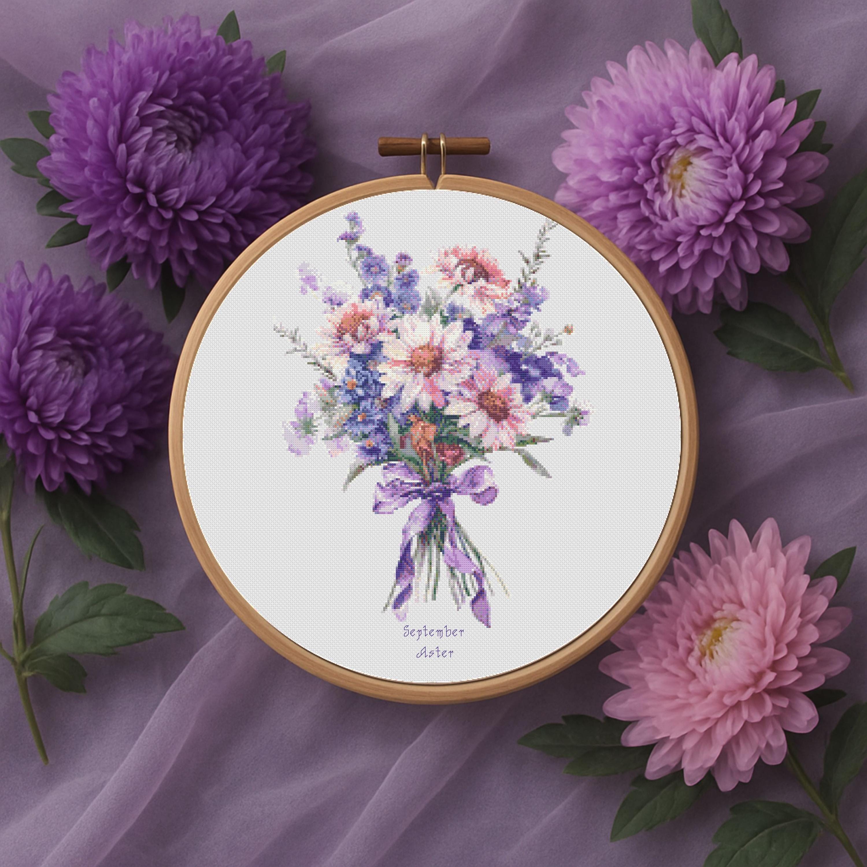 September Aster Birth Flower Cross Stitch Pattern: Botanical Embroidery ...