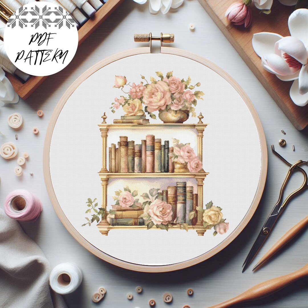 Book Shelf - Cross Stitch Pattern, PDF Pattern, Embroidery, DIY, Books ...