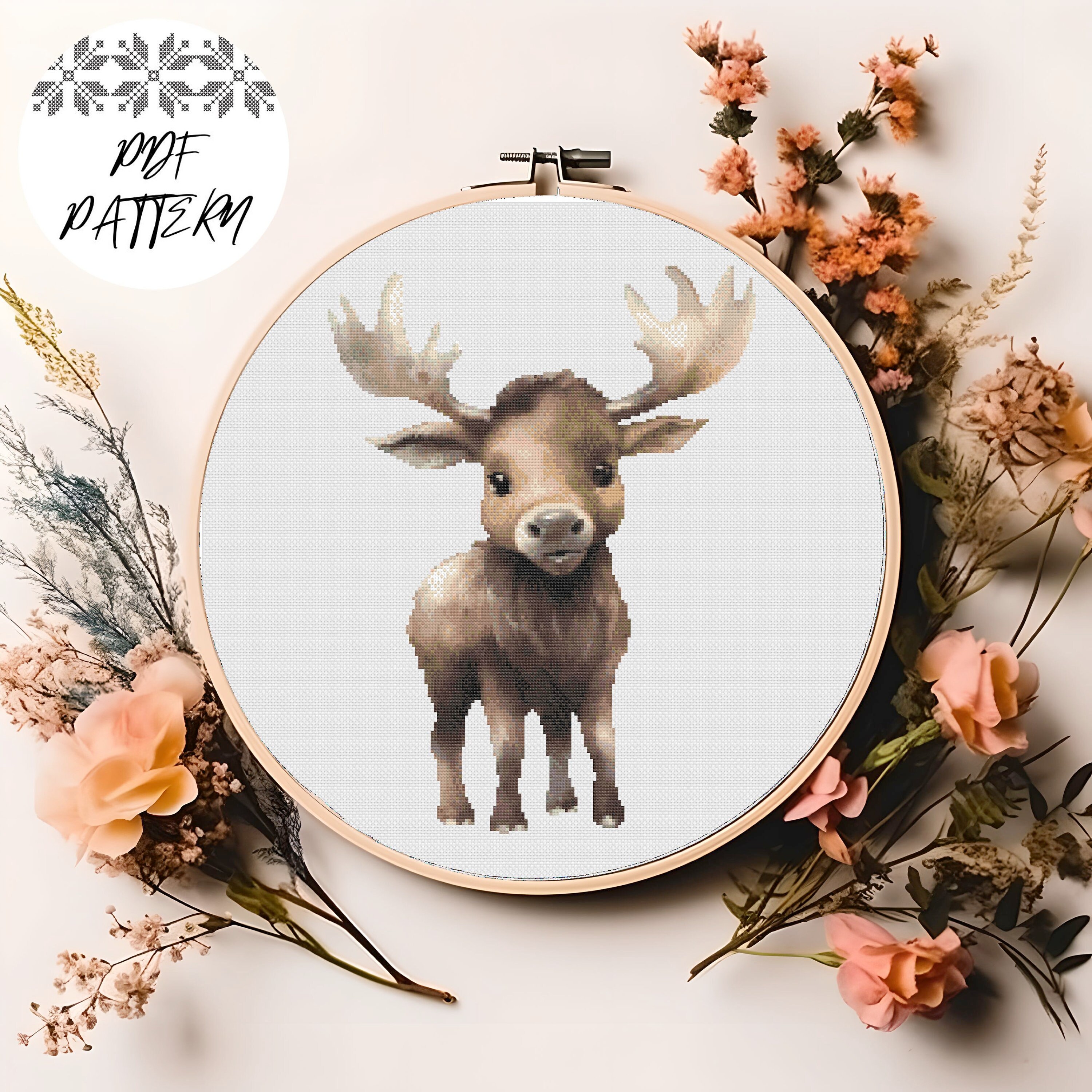 Cute Moose - Nursery Cross Stitch Pattern, PDF Pattern, Kids Embroidery ...