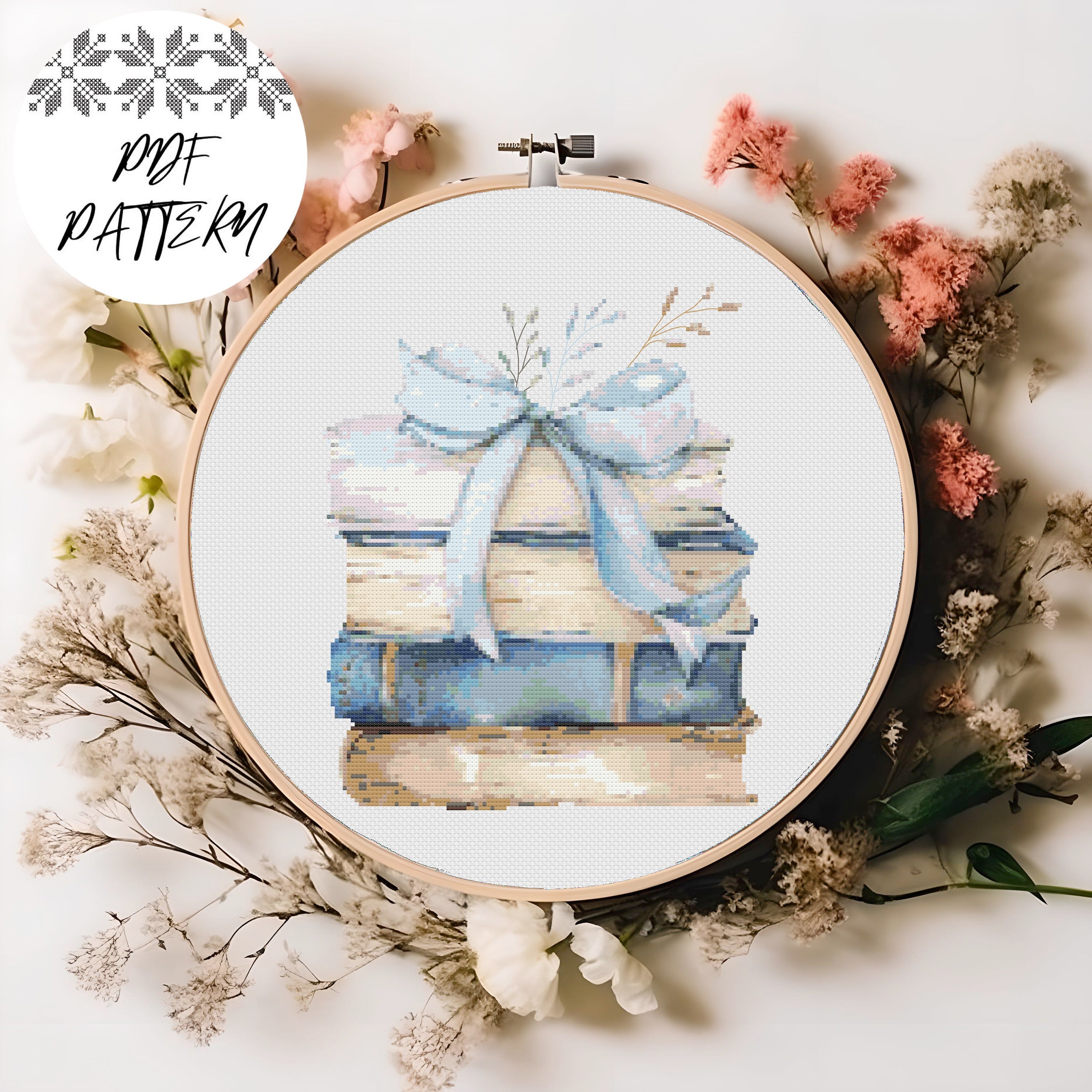 Pile of Books Cross Stitch Pattern – Floral Embroidery Design (PDF ...