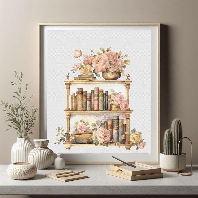Book Shelf Cross Stitch Pattern, PDF Pattern, Embroidery, DIY, Books ...