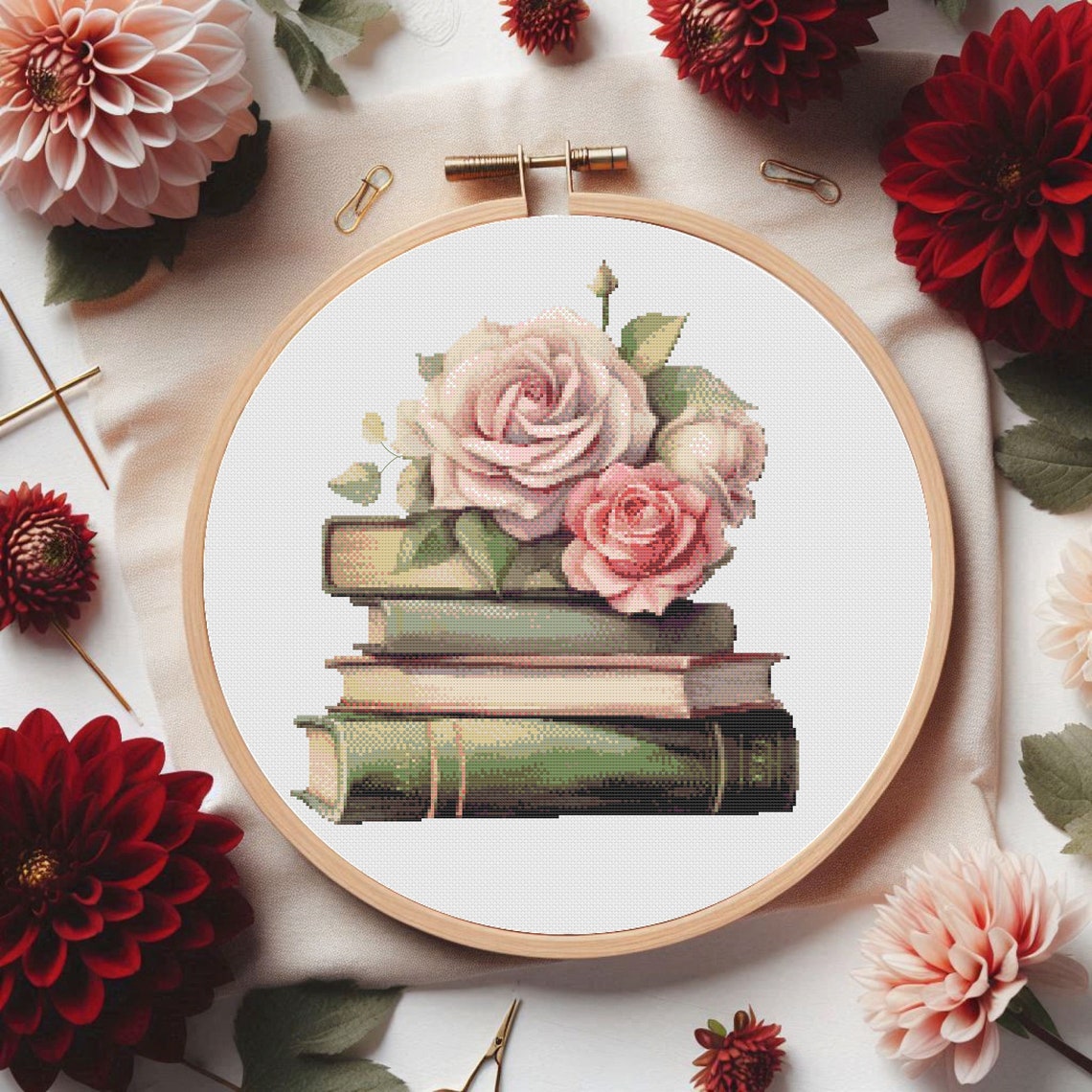 Pile of Books Cross Stitch Pattern PDF, Embroidery Design, DIY Library ...