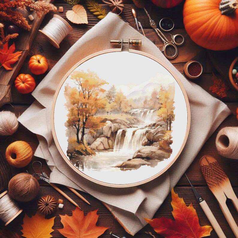 Fall Waterfall - Cross Stitch Pattern, PDF Pattern, Embroidery, DIY ...