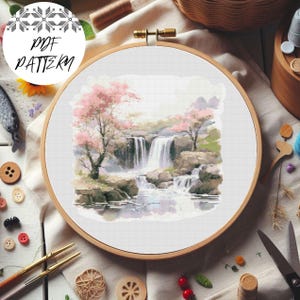 Waterfall Cross Stitch Pattern: Beach Summer Embroidery (PDF Pattern ...