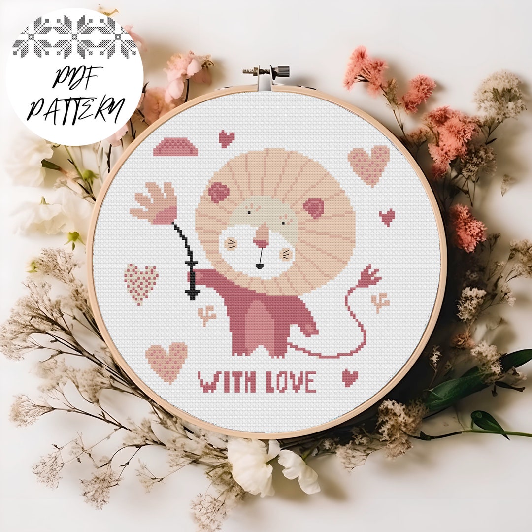 Valentine's Leo - Valentine's Day Cross Stitch Pattern, PDF Pattern ...