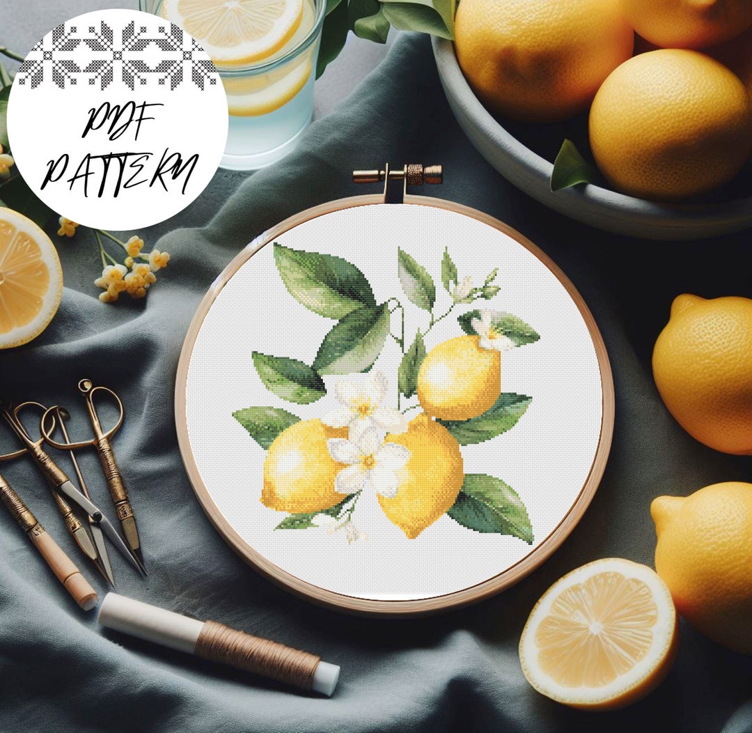 Lemons Cross Stitch Pattern, PDF Pattern, Fruit Embroidery, DIY, Gift ...