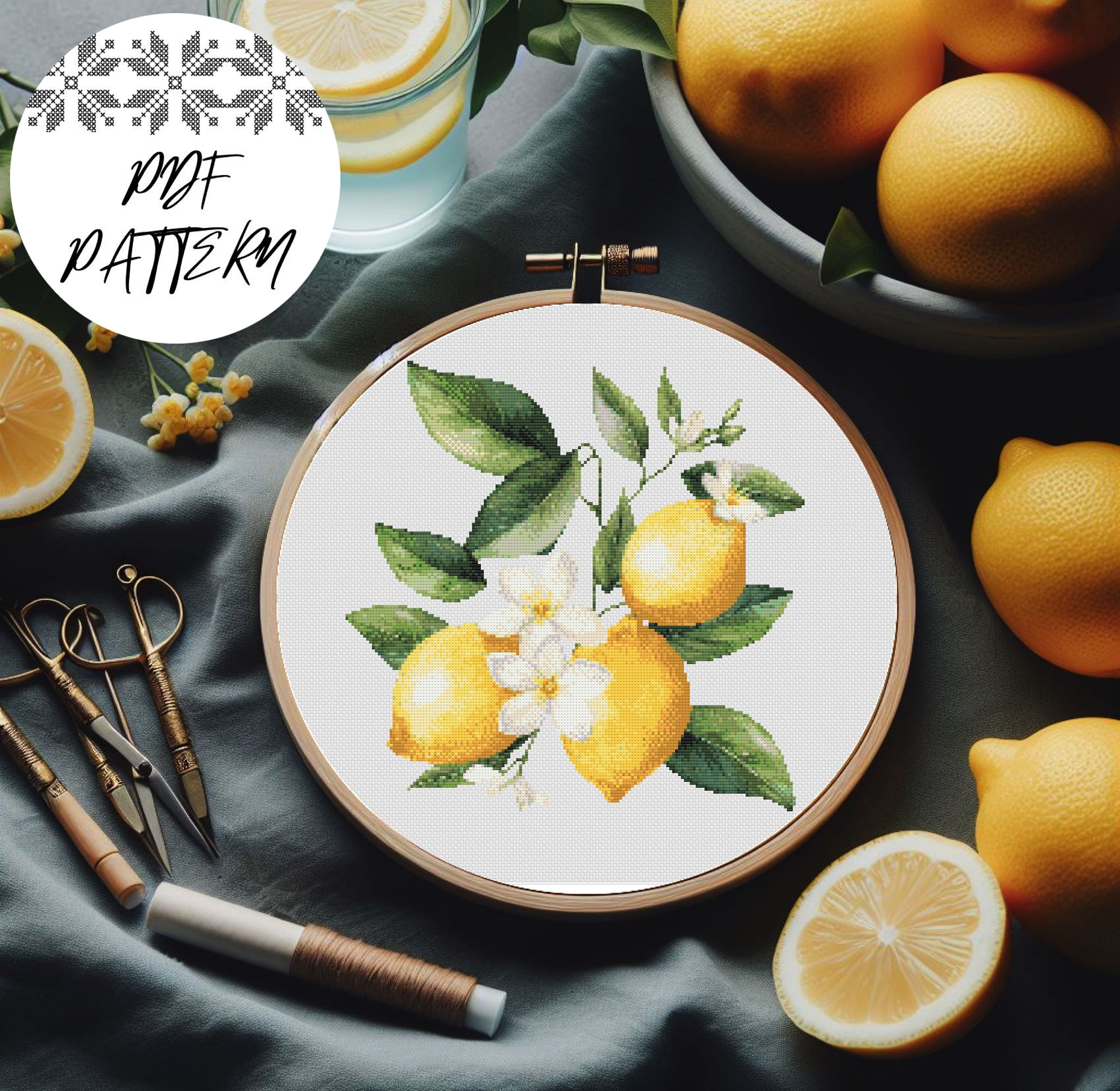 Lemons Cross Stitch Pattern, PDF Pattern, Fruit Embroidery, DIY, Gift ...