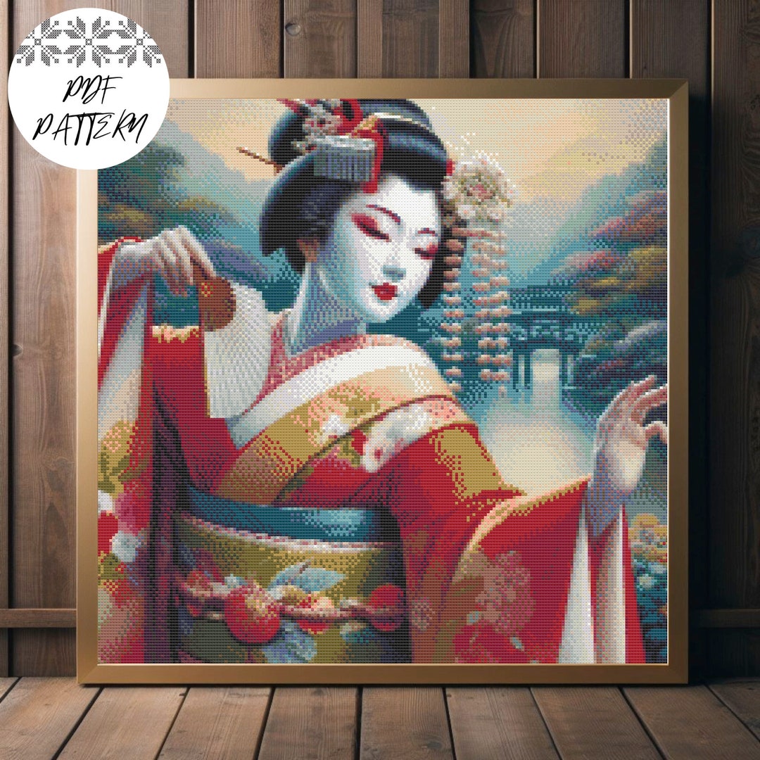 Japanese Geisha - Cross Stitch Pattern, PDF Pattern, Embroidery, DIY ...