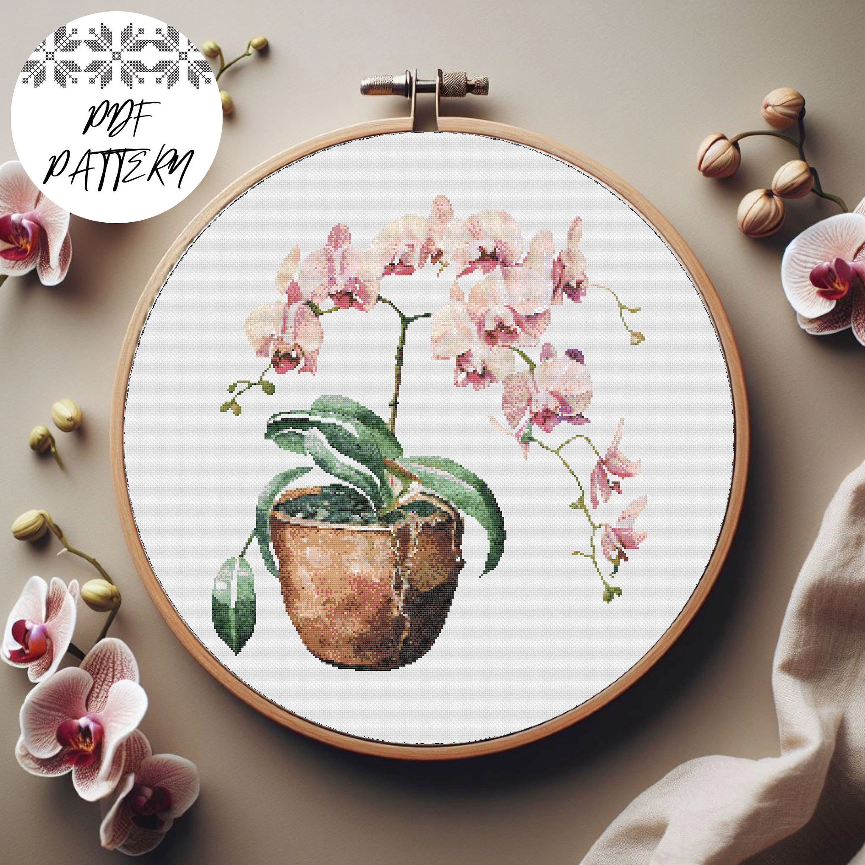 Orchid Plant Cross Stitch Pattern PDF – Botanical Floral Embroidery ...