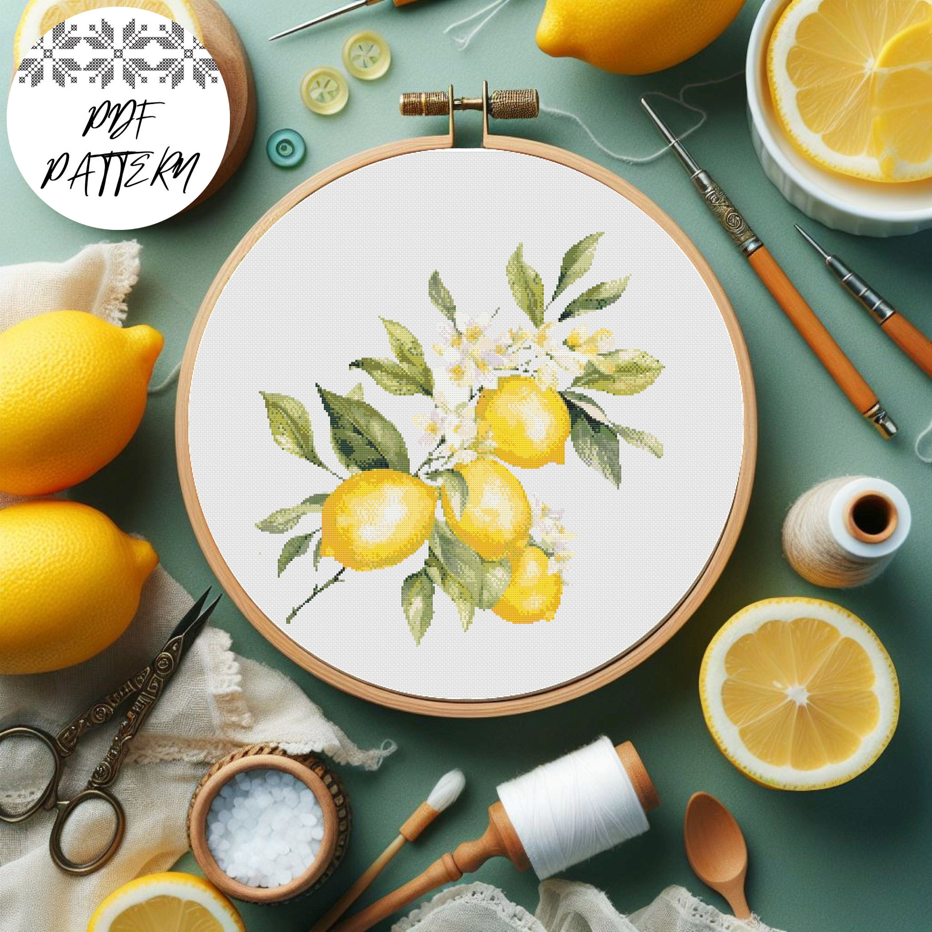 Lemons Cross Stitch Pattern, PDF Pattern, Fruit Embroidery, DIY, Gift ...